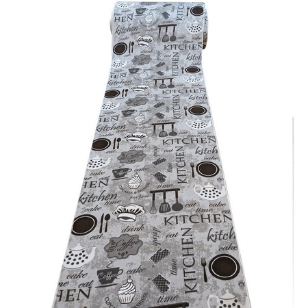 Traversa Antiderapanta Bucatarie, Bej cu Maro, Poliester, 80 x 250 cm ...