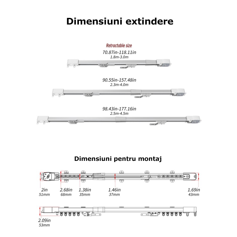 Set complet sina draperii inteligente smart extensibila 2.3-4m ...