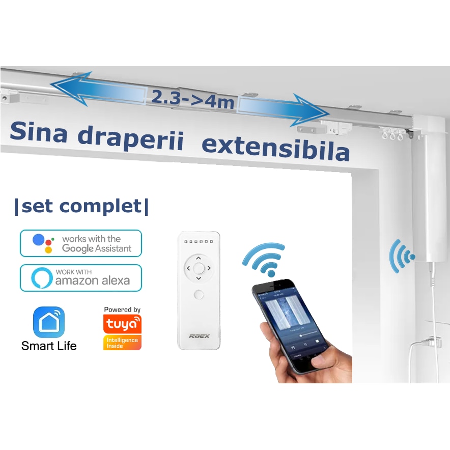 Set complet sina draperii inteligente smart extensibila 2.3-4m ...