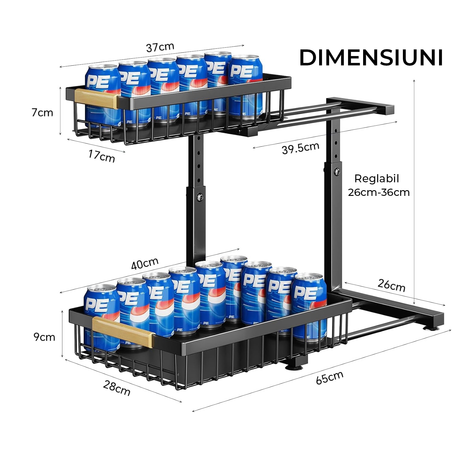 Organizator Multifunctional Elindor® pe 2 Nivele, Suport Metalic pe ...