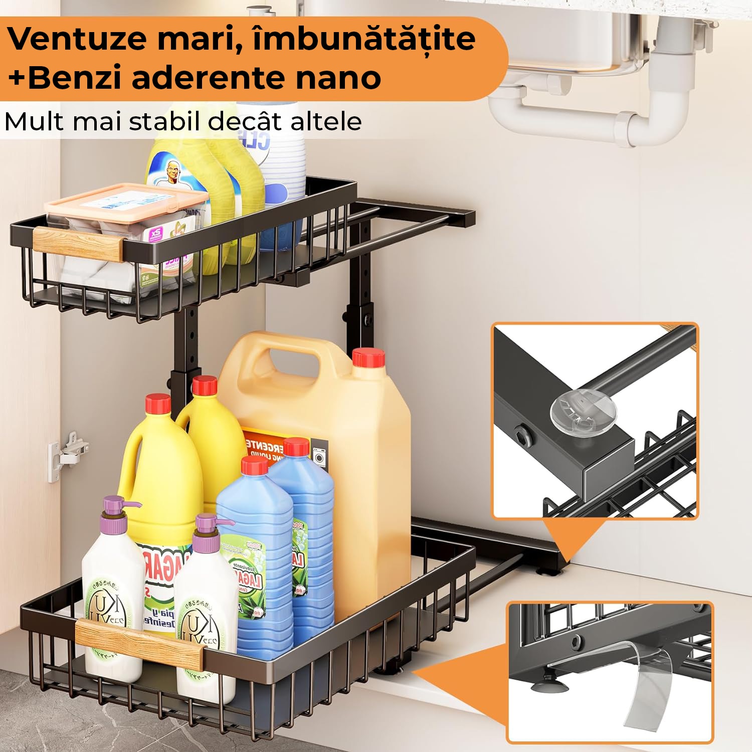 Organizator Multifunctional Elindor® pe 2 Nivele, Suport Metalic pe ...