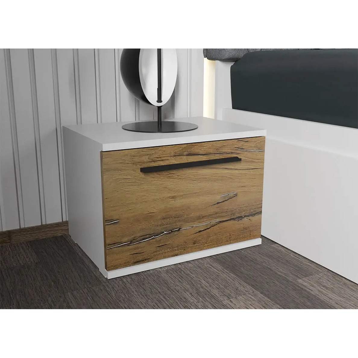 Set dormitor complet, Alb cu Flagstaff Oak, Sidney, C53, Pat 160x200 ...
