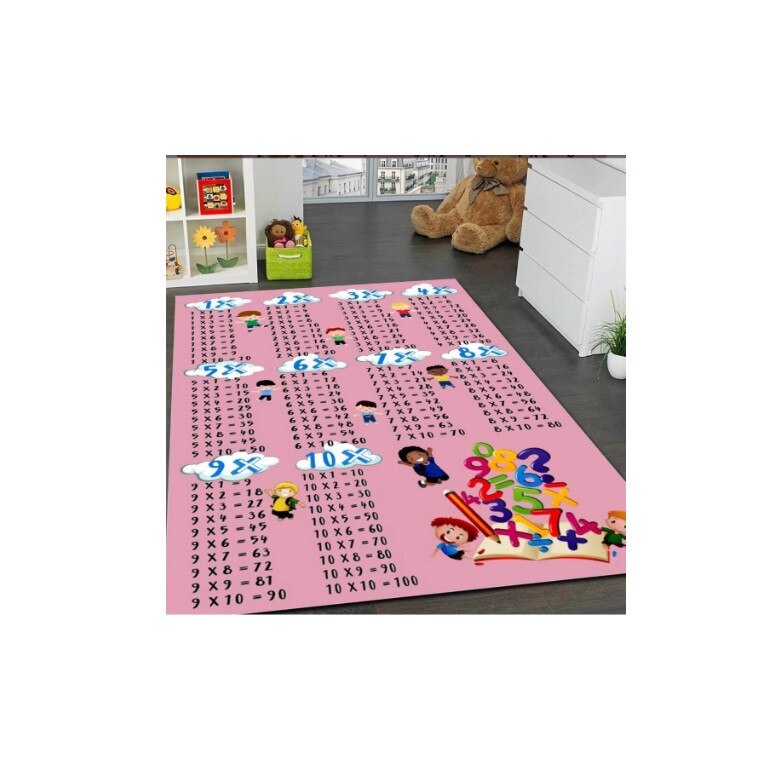 Covor educativ copii cu tabla inmultirii, roz, antiderapant 120 x180 cm ...