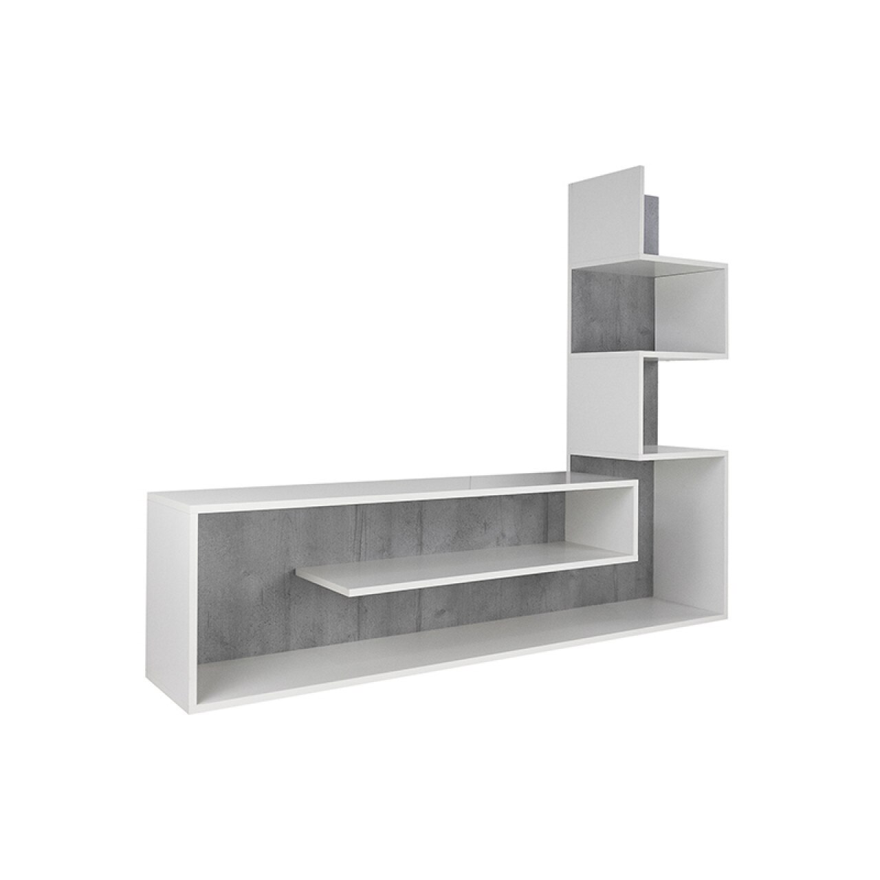 Comoda living cu rafturi, gri beton cu alb, 155x28x121cm - eMAG.ro