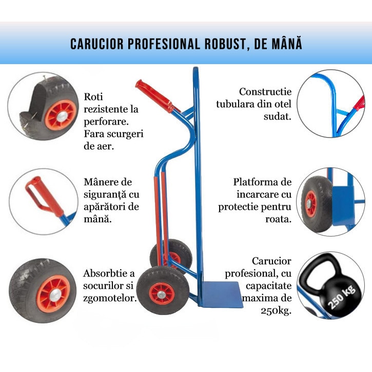 Carucior marfa 250 kg cu platforma, tip Liza, profesional Handlekraft ...