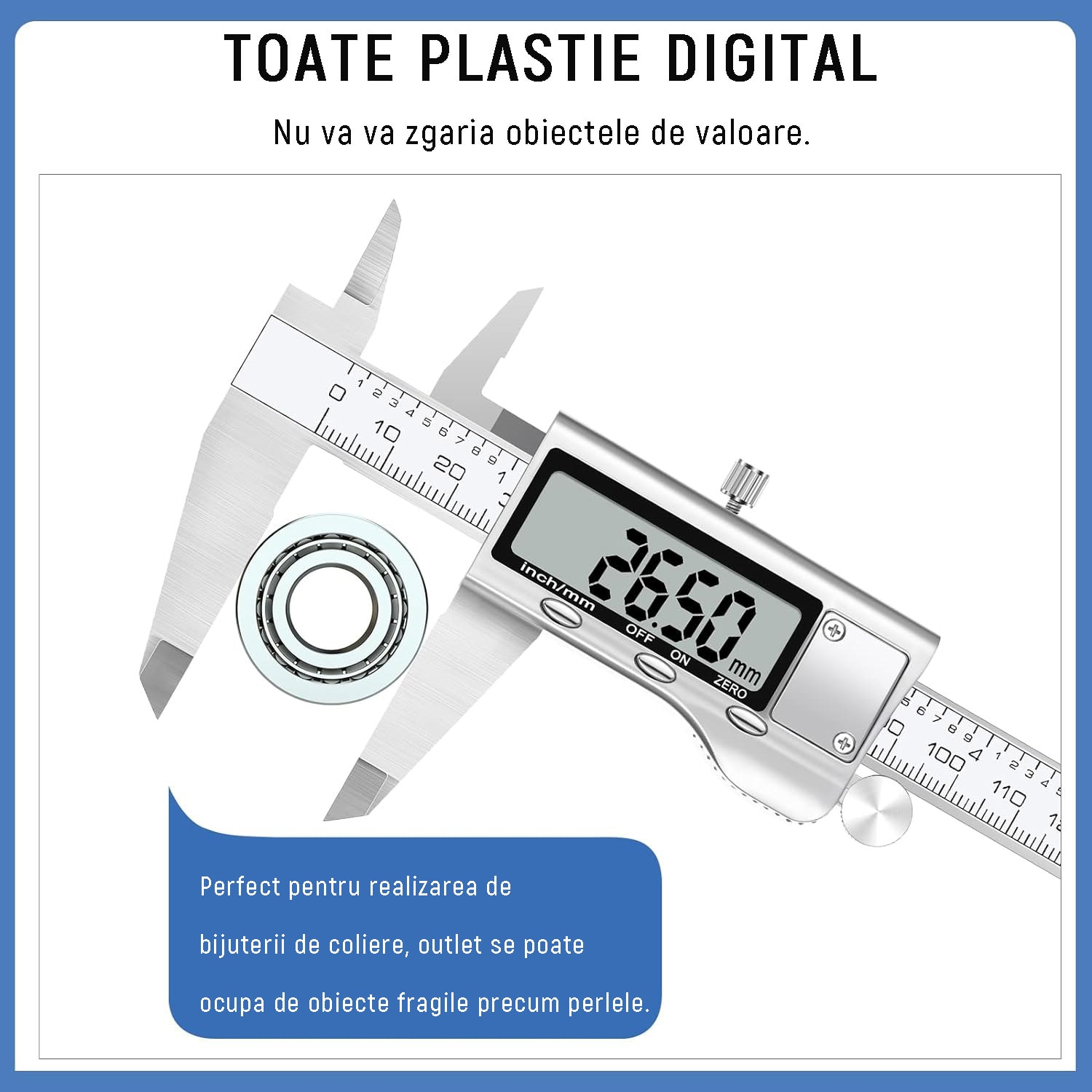 Subler electronic, ecran LCD, Setare zero, Comutare usoara de la inch ...