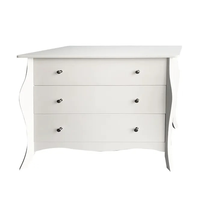 Comoda alba, cu manere negre din metal, cu 3 sertare, spatioasa, stil ...