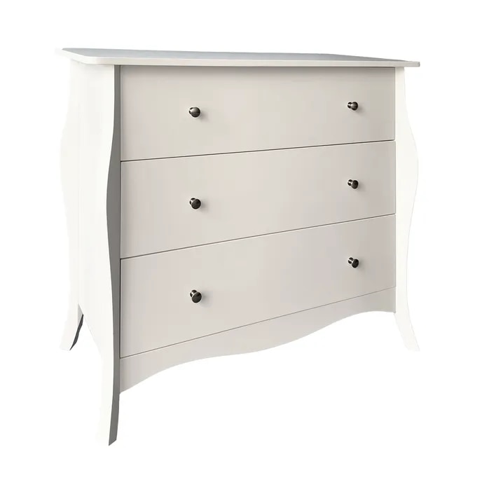 Comoda alba, cu manere negre din metal, cu 3 sertare, spatioasa, stil ...