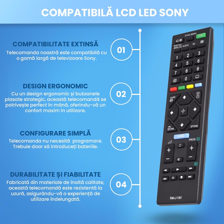 Telecomanda TV Compatibila LCD LED SONY, RM-ED062, RM-L1185, cu buton 3D, Culoare neagra ...