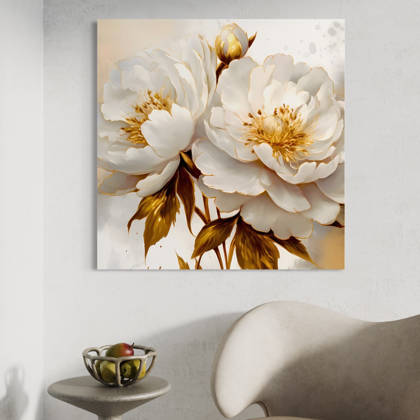 Tablou Canvas Premium, LuxCanva® A1413, Flori Albe, 50 X 50 CM, Panza ...