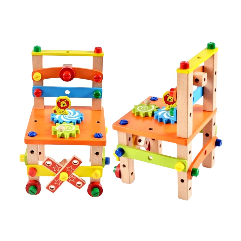 Joc educativ Montessori scaun 3 in 1 de asamblat, Lemn, multicolor ...