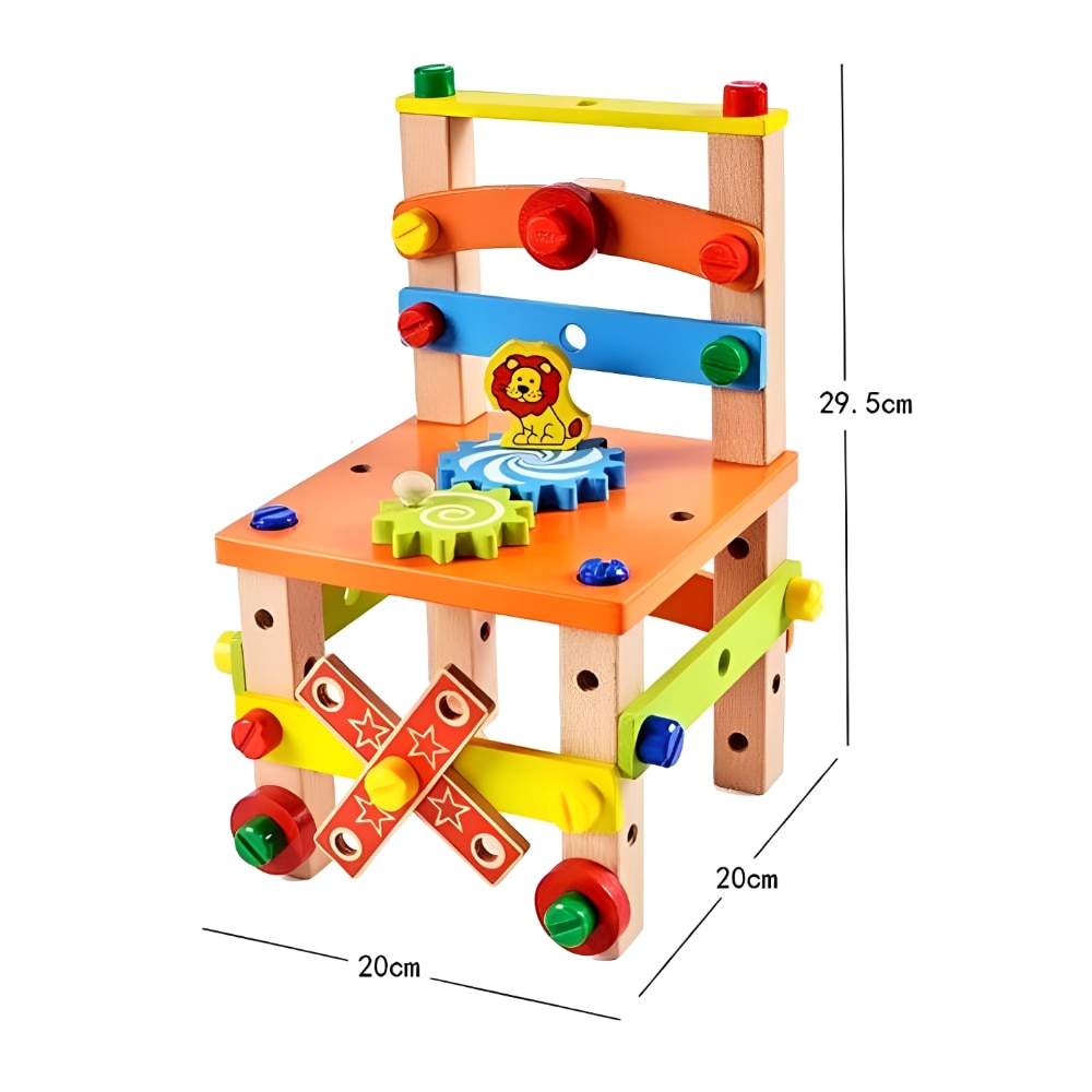Joc educativ Montessori scaun 3 in 1 de asamblat, Lemn, multicolor ...