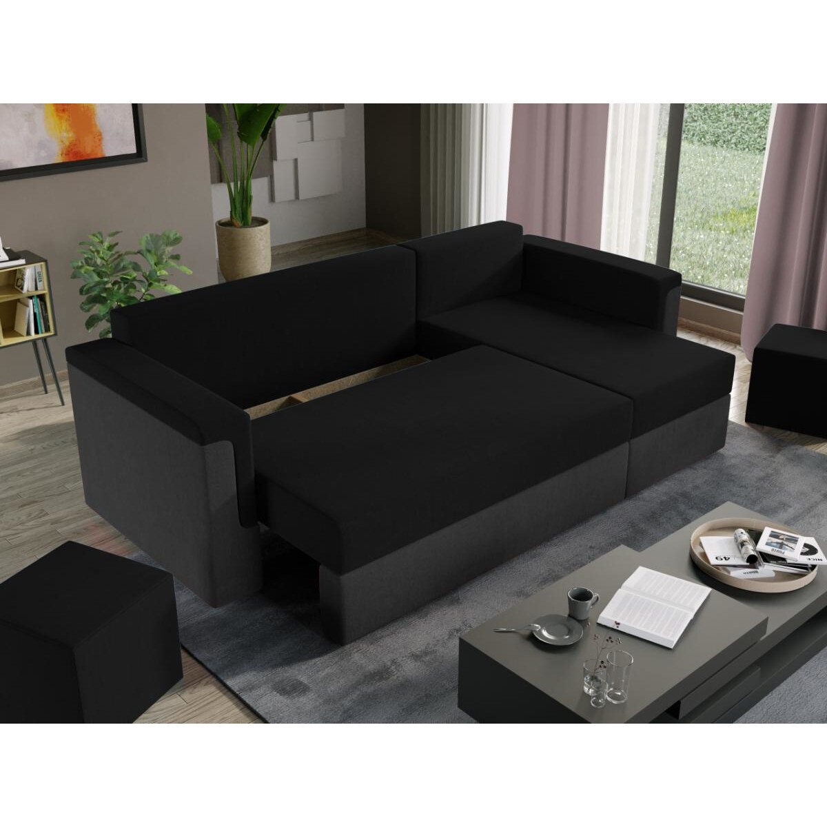 Coltar Faro, extensibil, cu lada depozitare, stofa, 246 x 140 x 85 cm ...