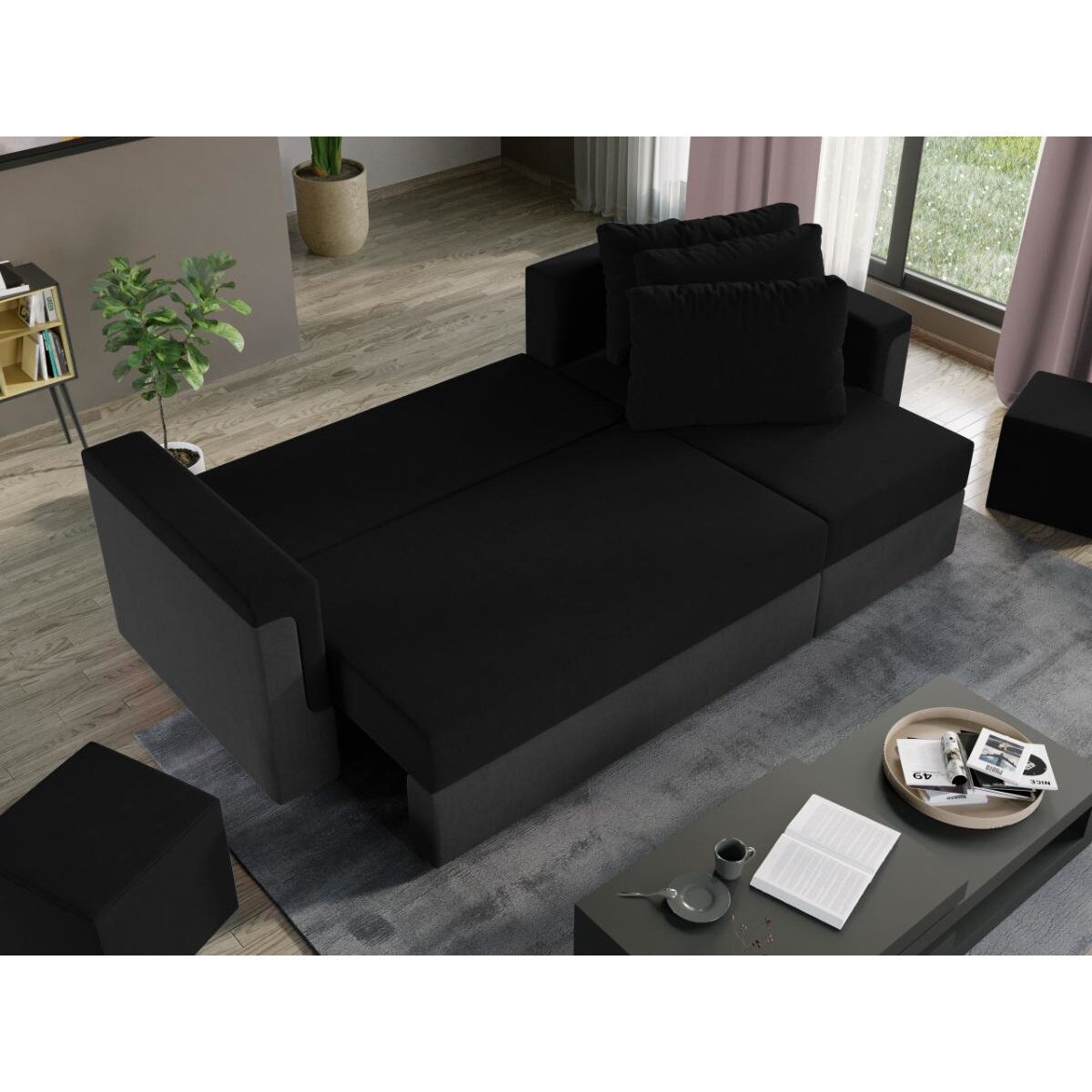 Coltar Faro, extensibil, cu lada depozitare, stofa, 246 x 140 x 85 cm ...