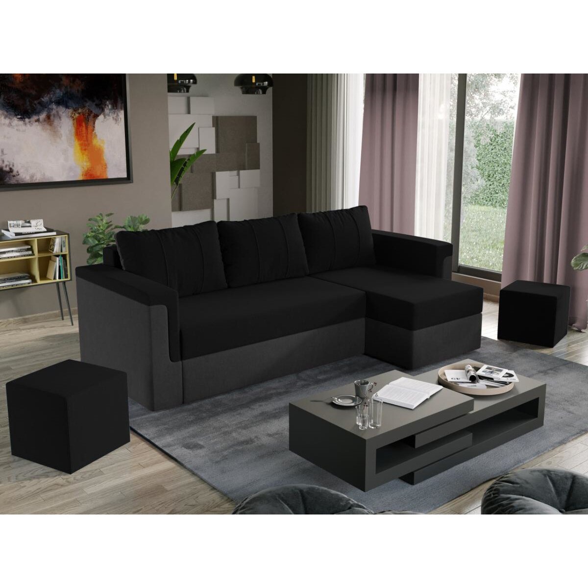 Coltar Faro, extensibil, cu lada depozitare, stofa, 246 x 140 x 85 cm ...