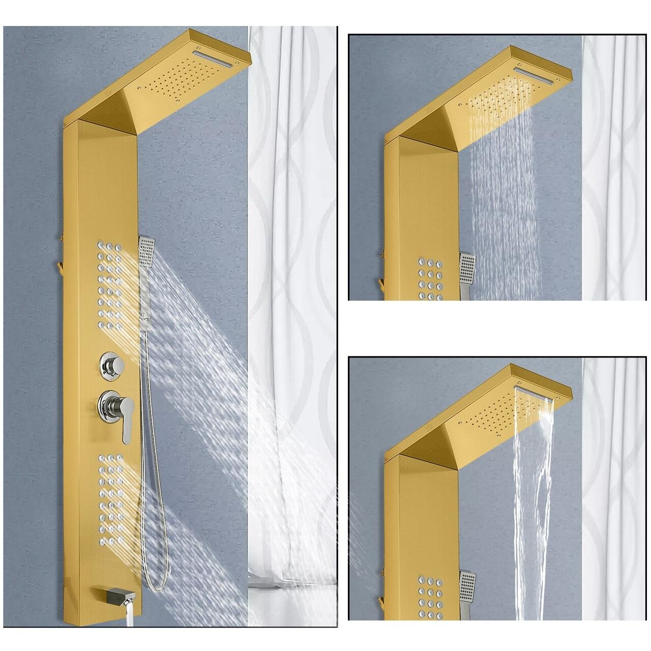 Panou dus hidromasaj, Vevor Inox Auriu, 5 functii, Led, 122x6.6x20cm ...