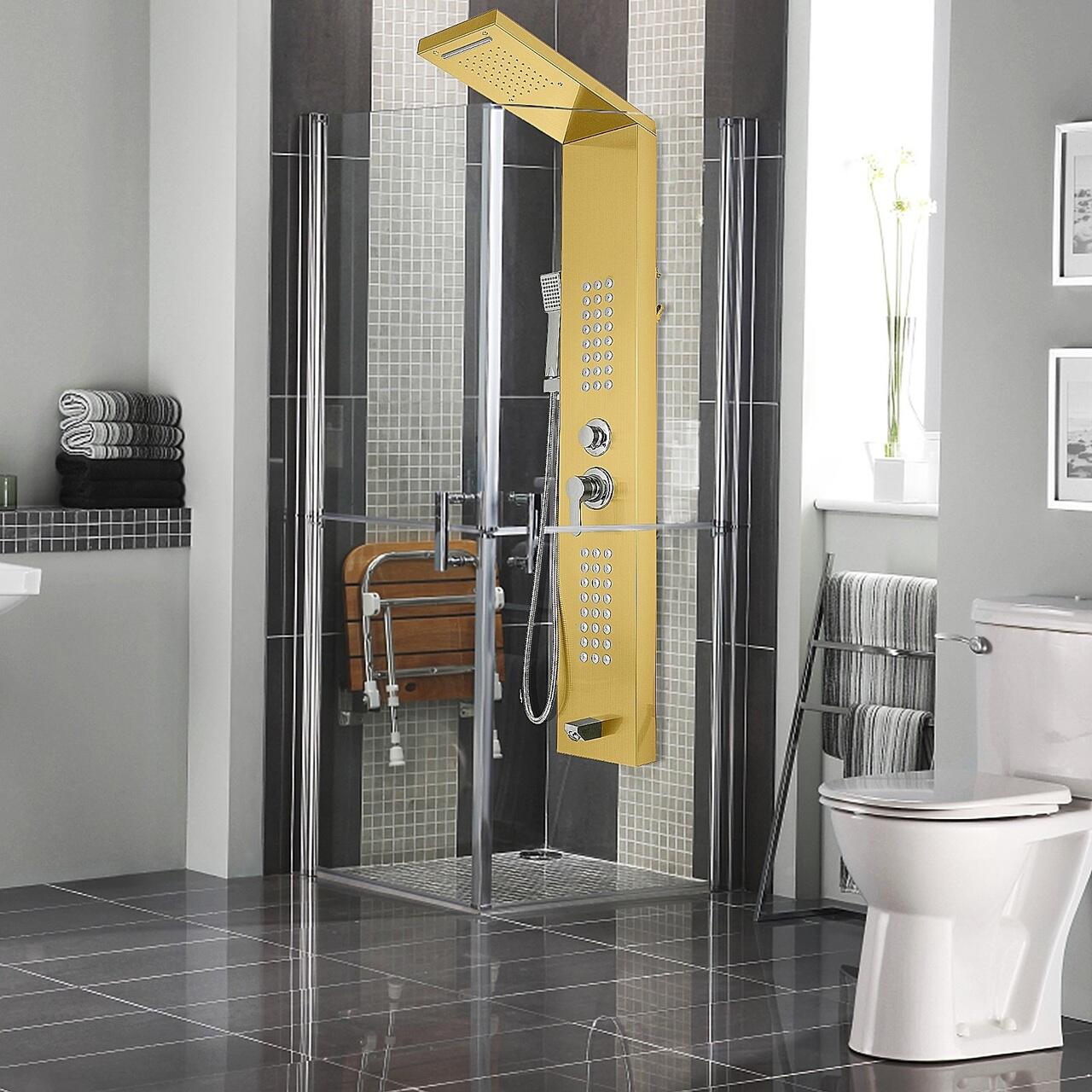 Panou dus hidromasaj, Vevor Inox Auriu, 5 functii, Led, 122x6.6x20cm ...