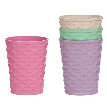 Set 4 pahare din plastic, reutilizabile, Syamag, model ondulat, 475 ml ...