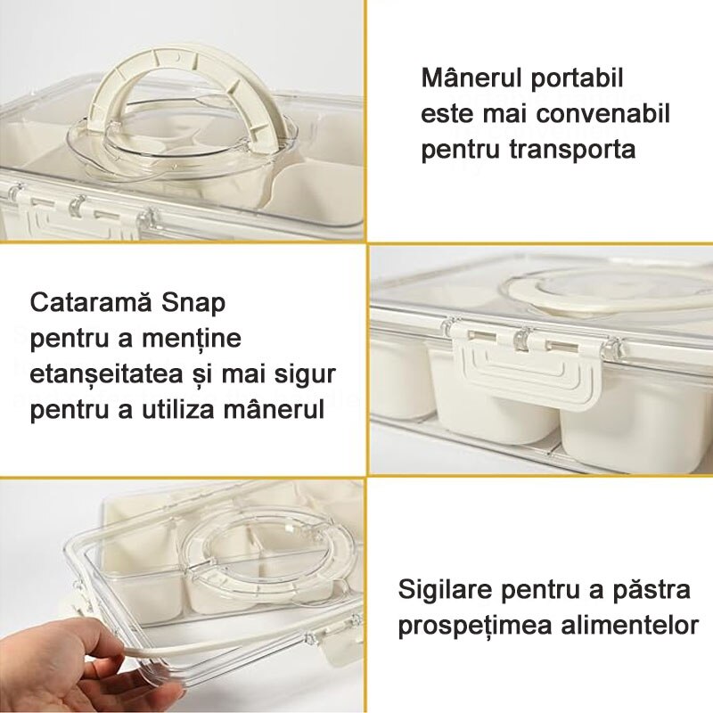Tava cu fructe impartita, cu capac si maner, Capacitate mare ...
