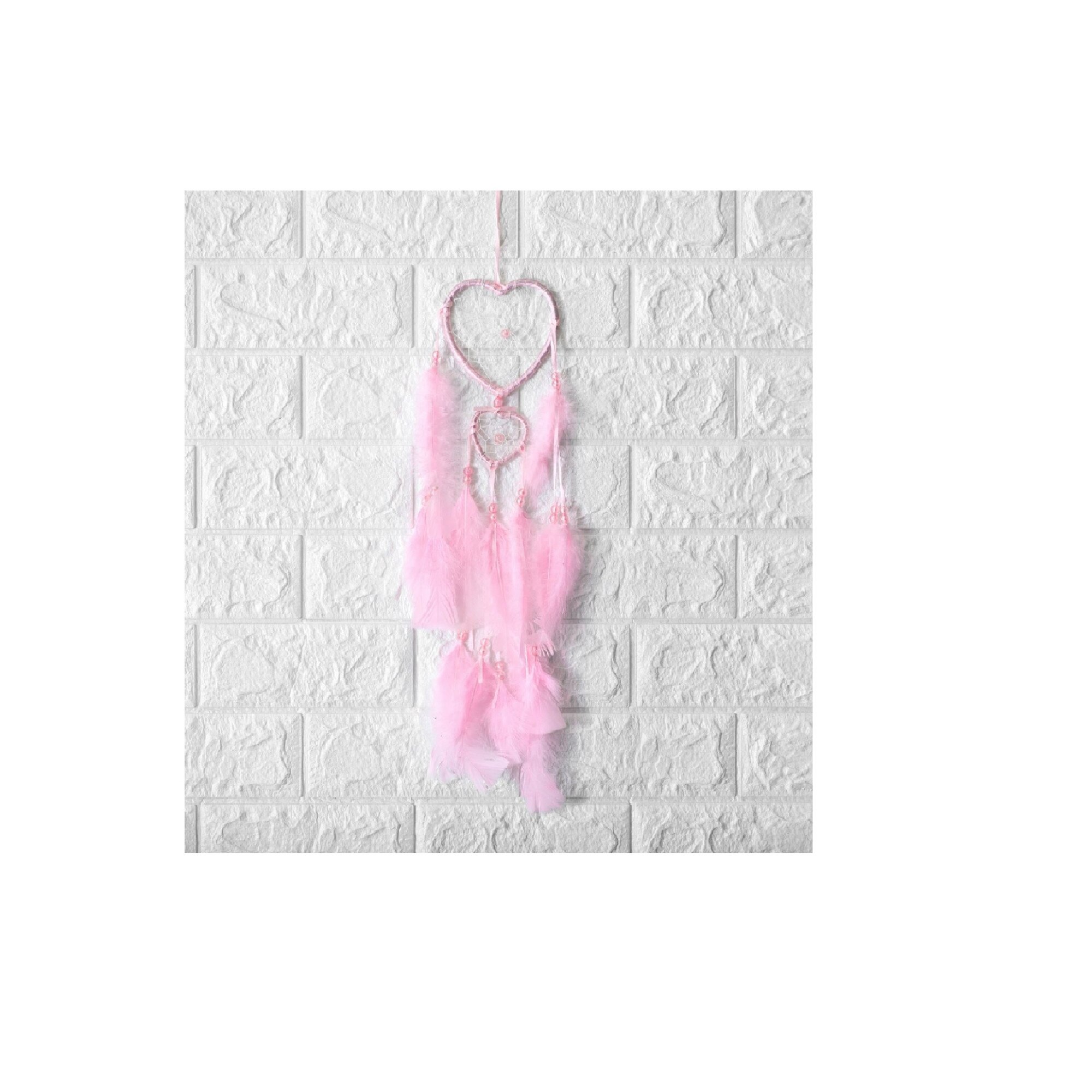 Atarnator de vise, inima, pene roz si margele, 10,5x47cm - eMAG.ro