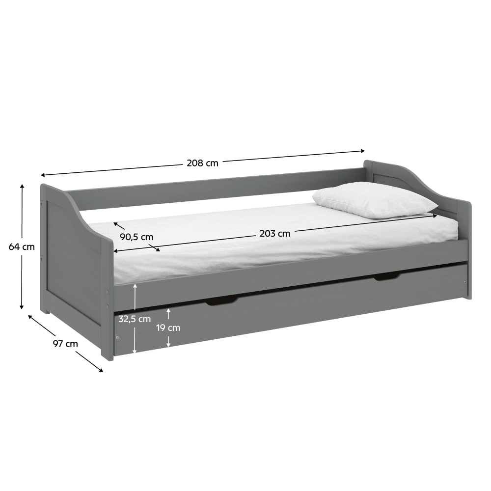 Pat extensibil lemn masiv gri Laura 208x97x64 cm - eMAG.ro