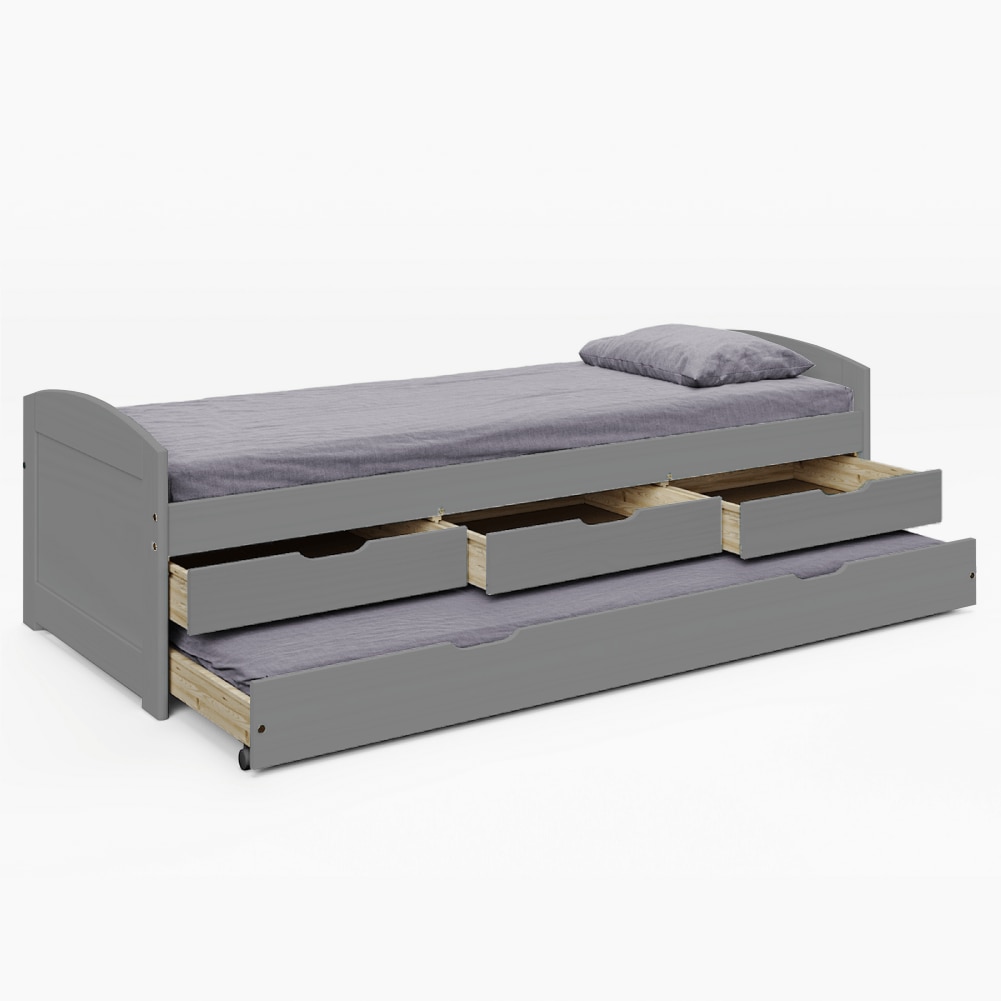 Pat extensibil lemn masiv gri Marinella 205x98x63 cm - eMAG.ro