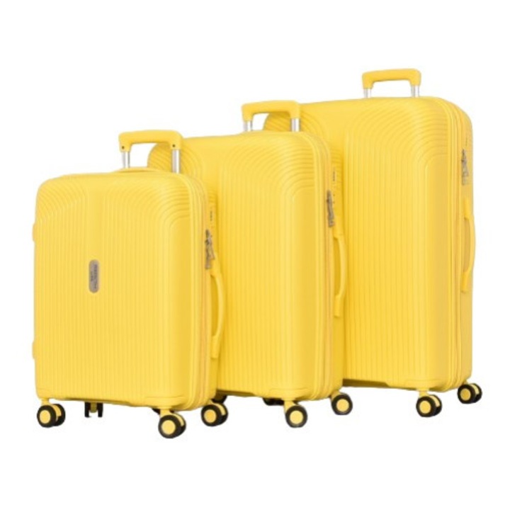 Set valize, Perfect line, 76/50/30 cm, Galben - eMAG.ro