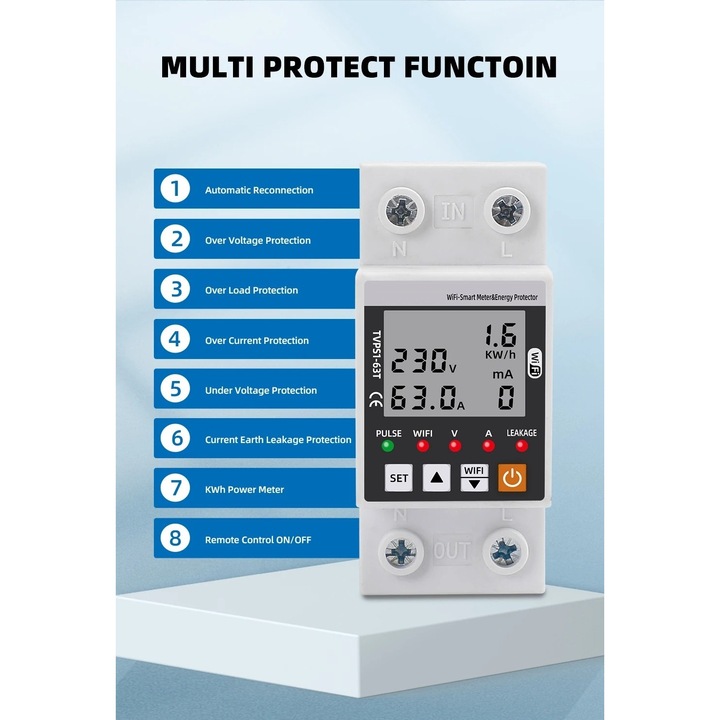 Contor monofazat, E-Etop, 63 A, 230 V, Wi-Fi, Alb - eMAG.ro