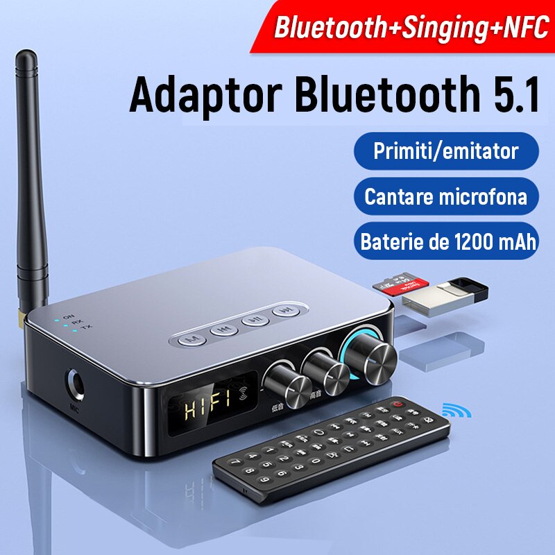 Adaptor Bluetooth receptor audio 2 in 1, Cu telecomanda, Bluetooth 5.1 ...