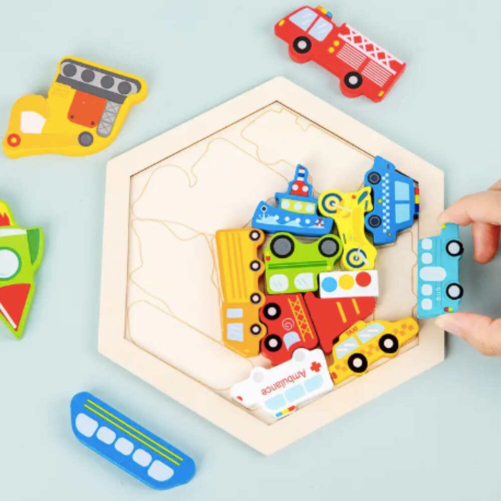 Puzzle cu forme din lemn educational pentru copii, model mijloace de ...