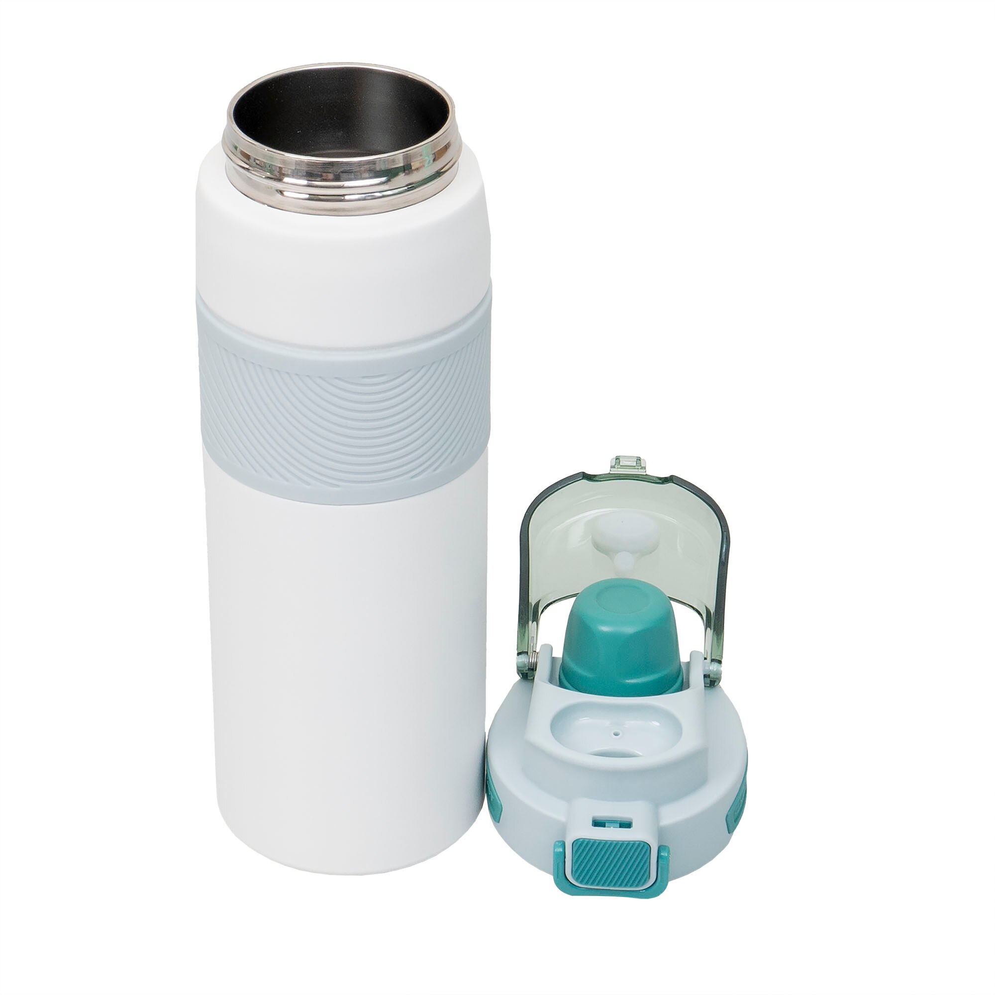 Termos 2 in 1, interior inox, capacitate 800ml, model cu pai, alb / ZTS ...