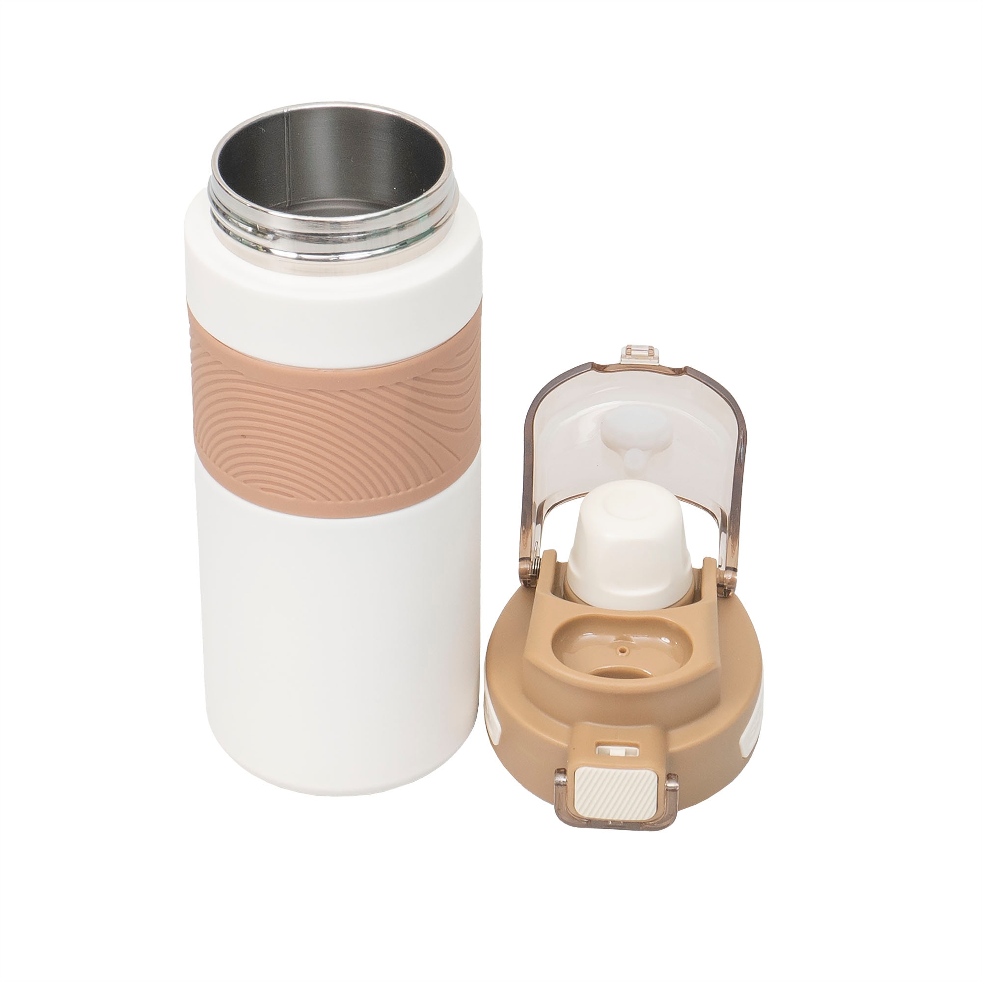 Termos 2 in 1, interior inox, capacitate 600ml, model cu pai, alb / ZTS ...