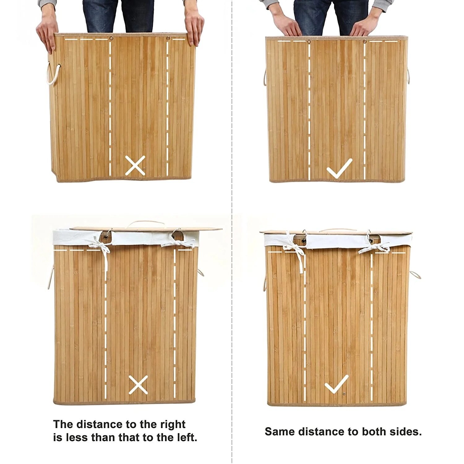 SONGMICS Cos de rufe din bambus cu capac, 2 compartimente, sac ...