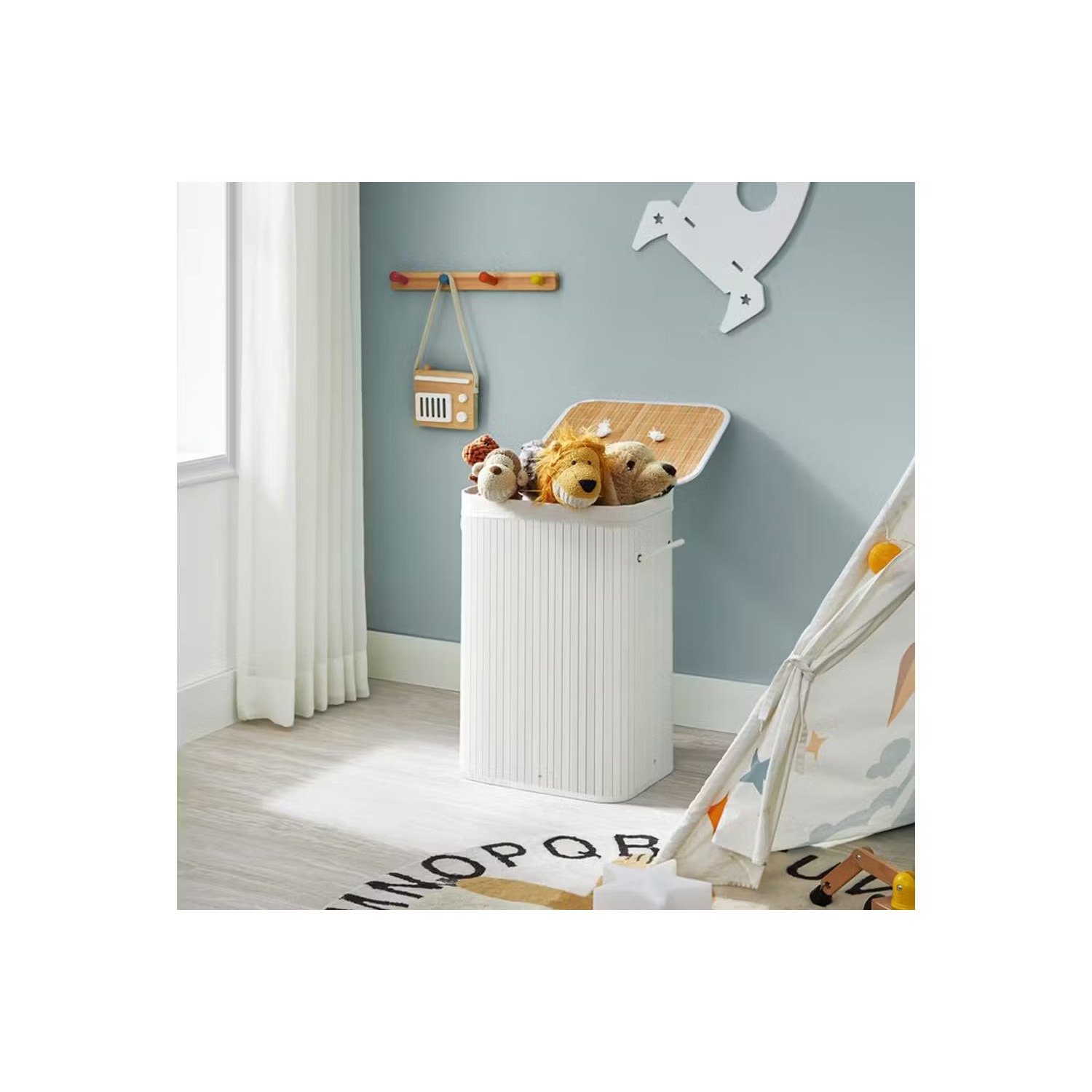 SONGMICS Cos de rufe din bambus, pliabil, cu captuseala detasabila ...