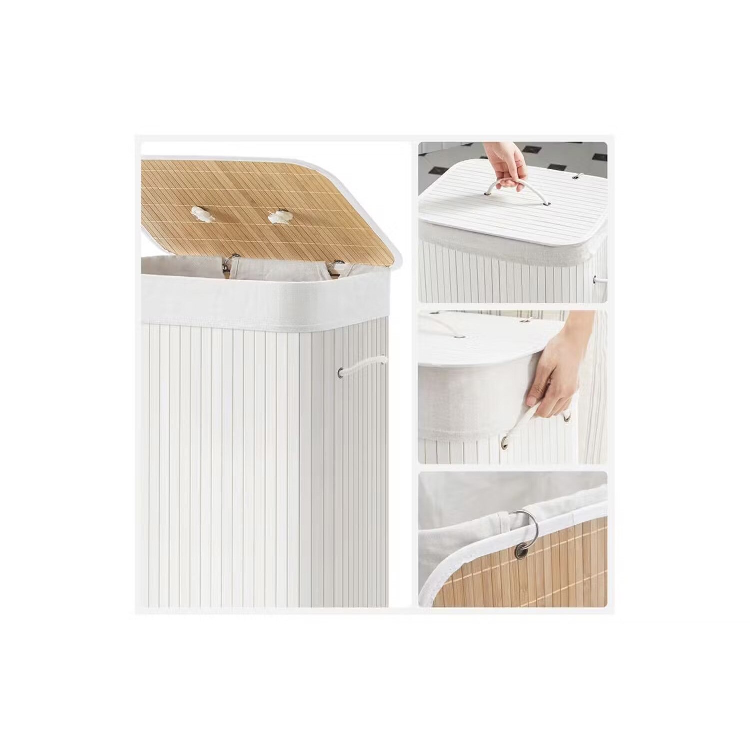 SONGMICS Cos de rufe din bambus, pliabil, cu captuseala detasabila ...