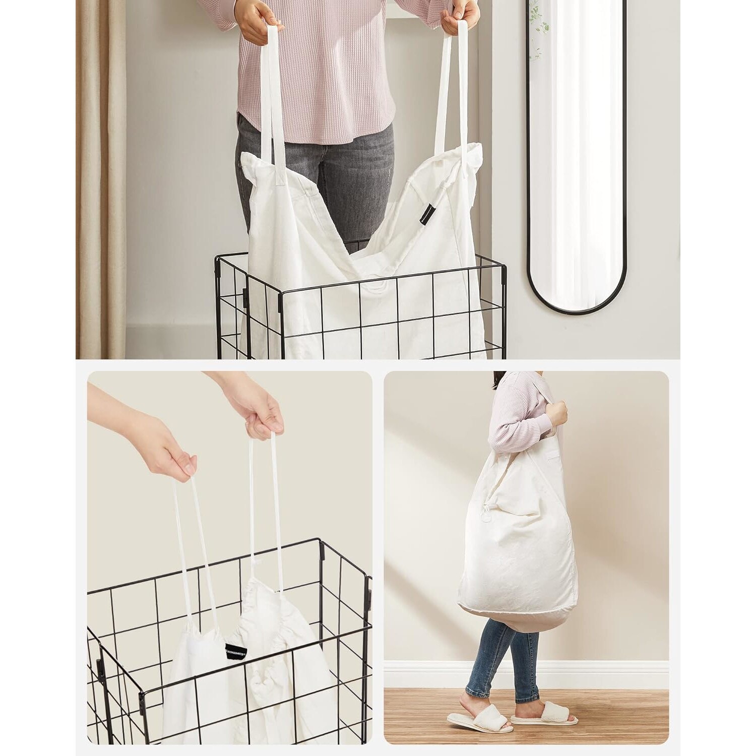 Cos de rufe pliabil Songmics cu cadru metalic, sac detasabil si lavabil ...