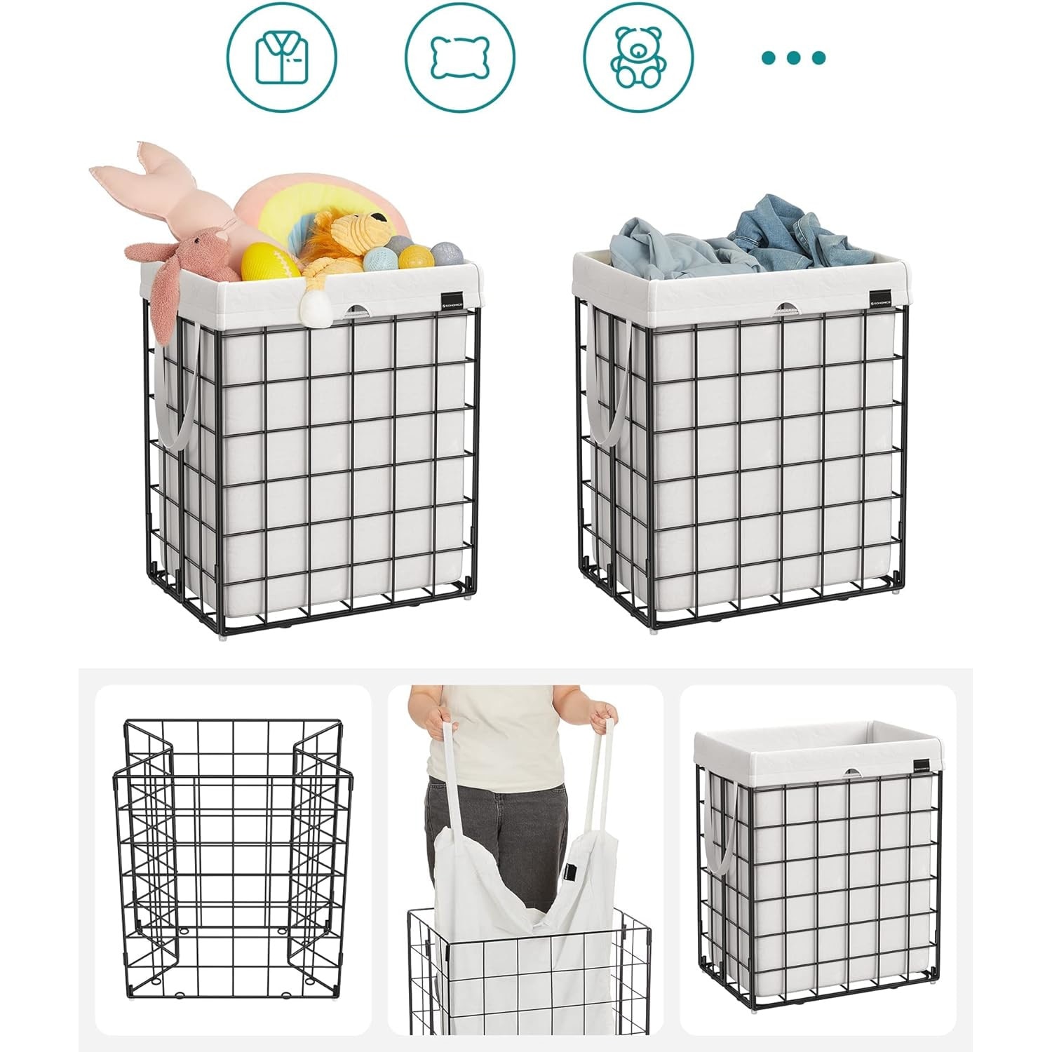 Cos de rufe pliabil Songmics cu cadru metalic, sac detasabil si lavabil ...