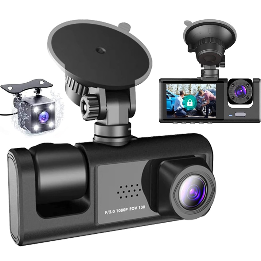 Camera auto tripla de bord Full HD 1080P, Chucai, 3 Lentile, Unghi ...