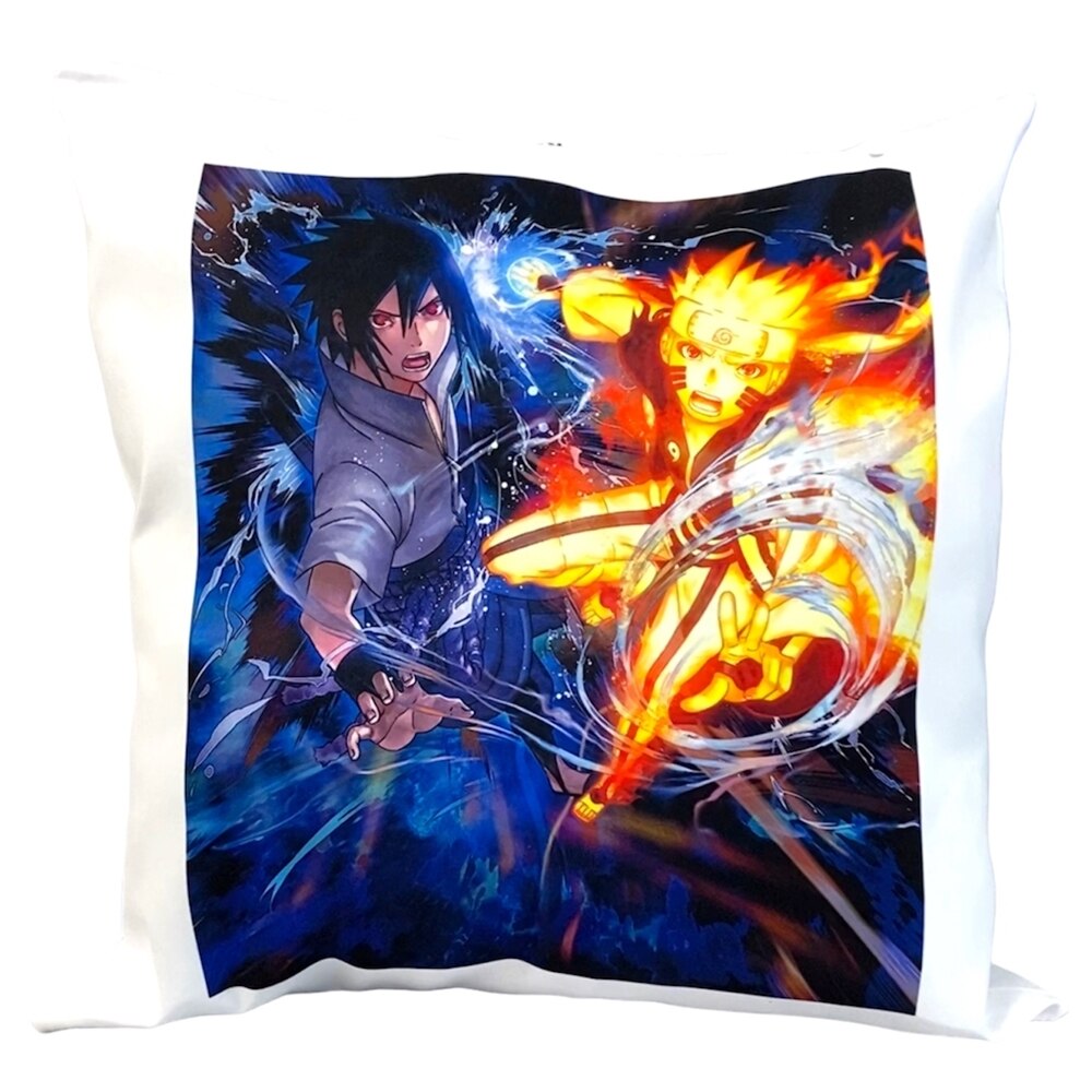 Perna personalizata naruto si sasuke, Poliester, Alb, 40 x 40 cm - eMAG.ro