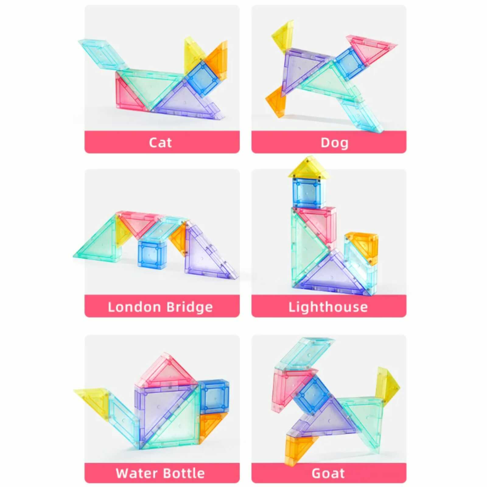 Joc Tangram Magnetic, 7 piese magnetice, clepsidra si 100 modele puzzle ...