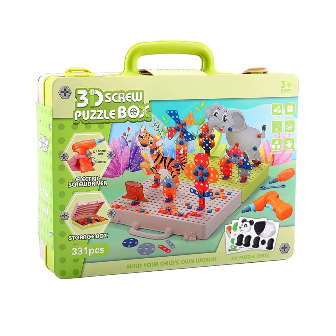 Jucarie educativa Montessori, puzzel constructie, bormasina magica cu ...