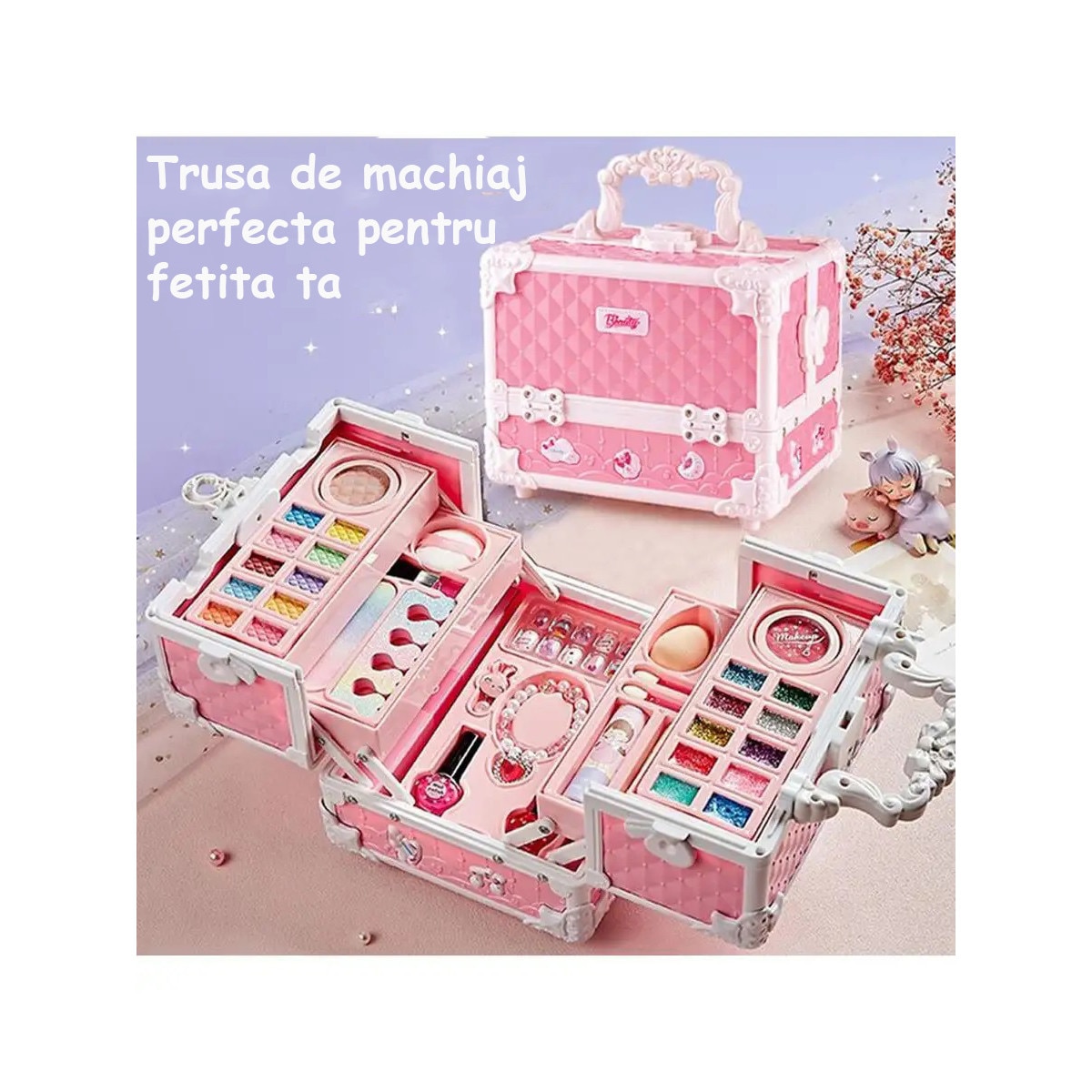 Trusa de machiaj copii WePro Store, 47 elemente pentru Make-Up, geanta ...