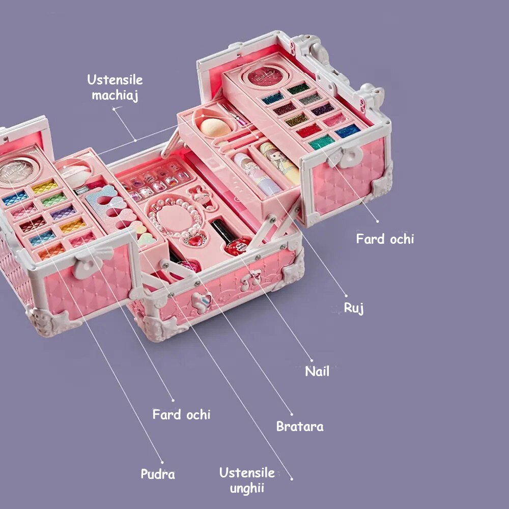 Trusa de machiaj copii WePro Store, 47 elemente pentru Make-Up, geanta ...