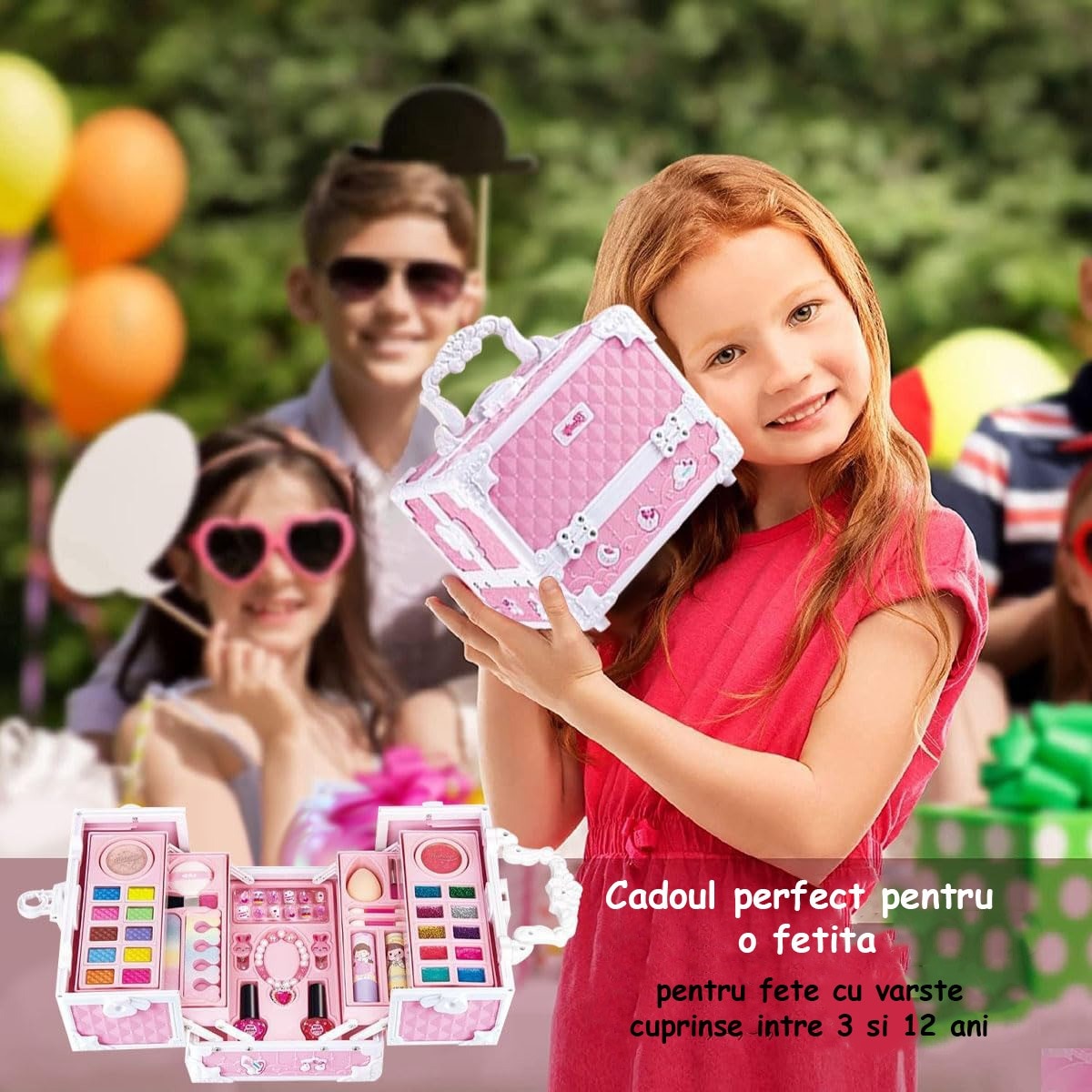 Trusa de machiaj copii WePro Store, 47 elemente pentru Make-Up, geanta ...