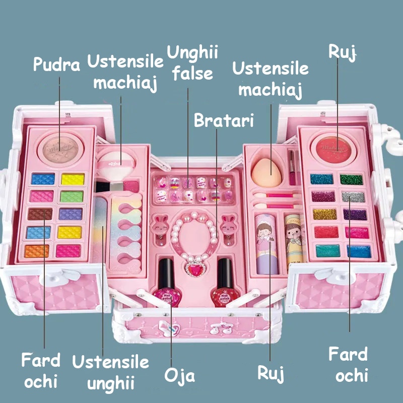 Trusa de machiaj copii WePro Store, 47 elemente pentru Make-Up, geanta ...