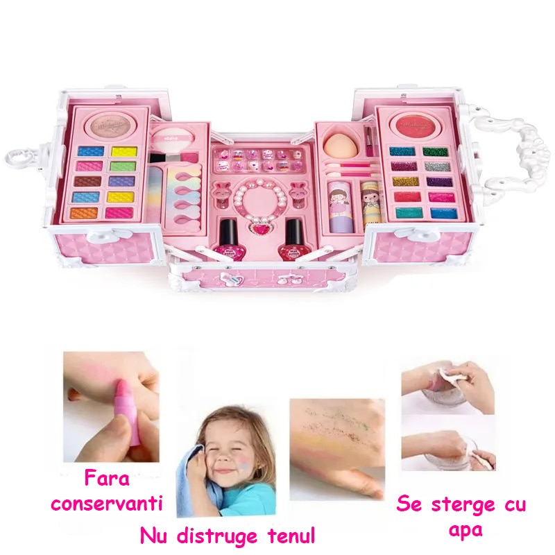 Trusa de machiaj copii WePro Store, 47 elemente pentru Make-Up, geanta ...