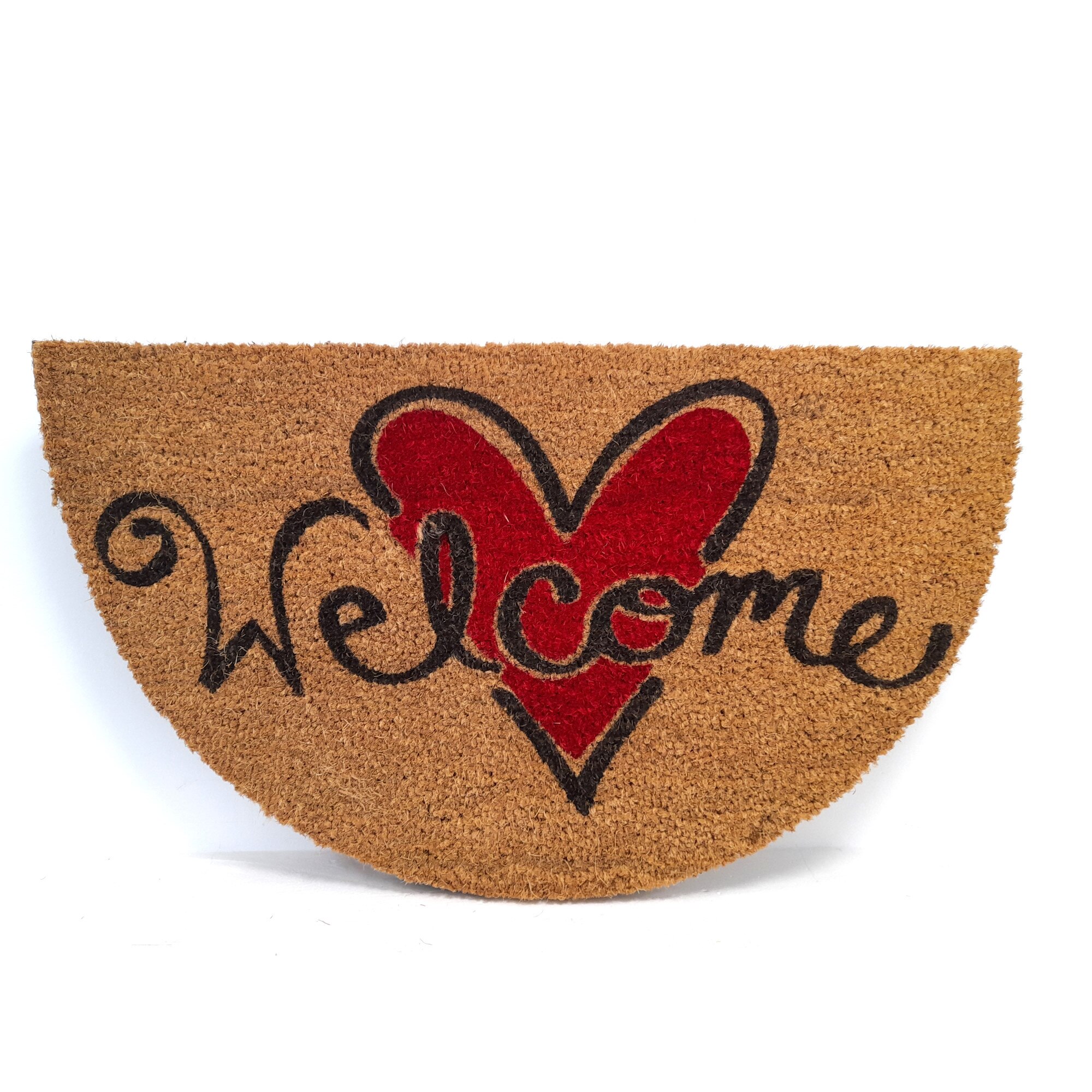 Covor intrare semirotund, fibre de cocos, model Welcome, 40X70cm - eMAG.ro