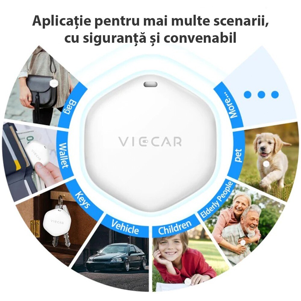 Set Dispozitiv Anti-pierdere Viecar DW01 GPS Tracker, Bluetooth, Smart ...