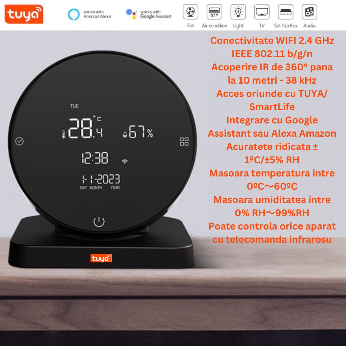 Telecomanda smart cu afisaj, TUYA cu WiFi + IR, cu senzori de ...