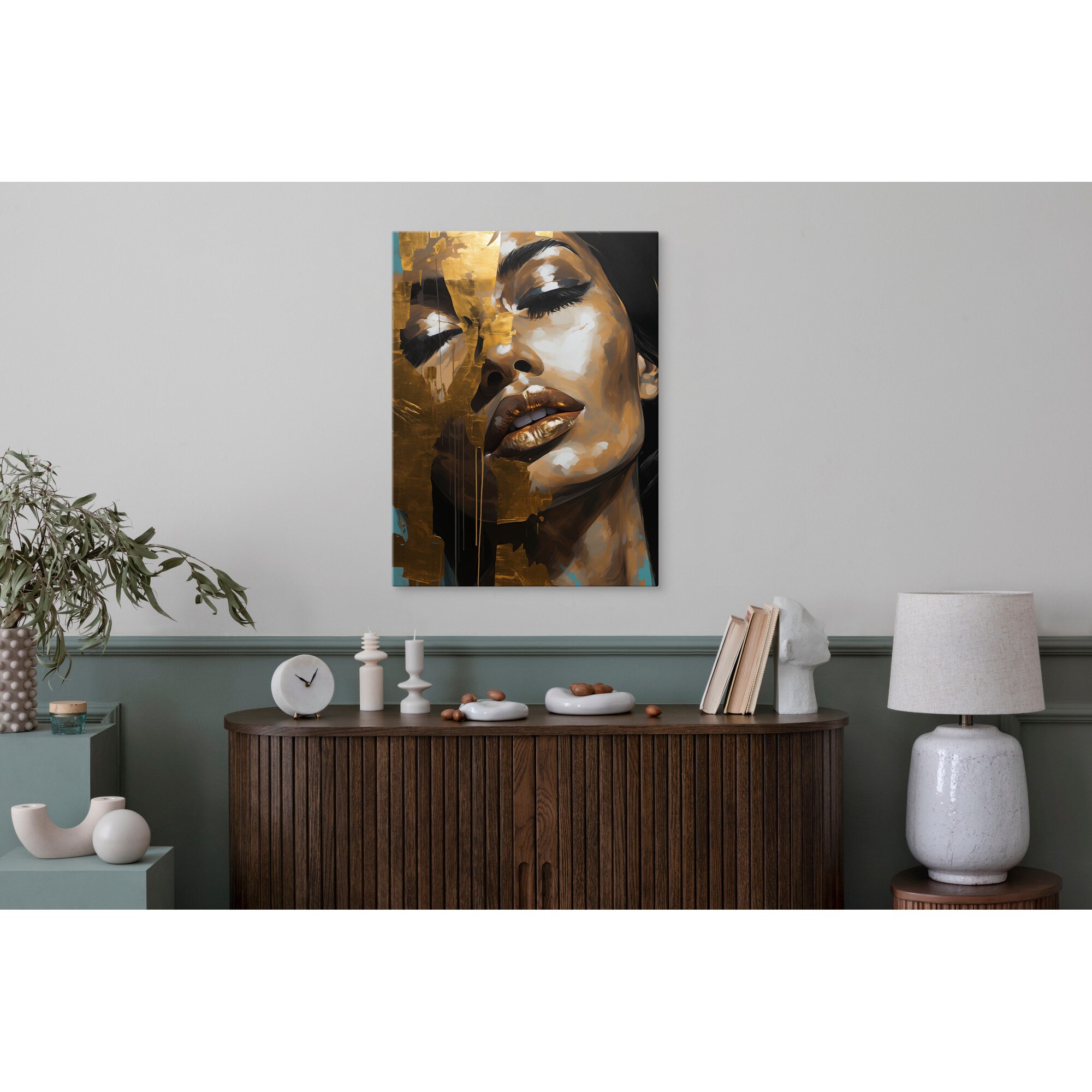 Muralo Tablou Portret de femeie aurie, fata cu sclipici, panza 60 cm x ...